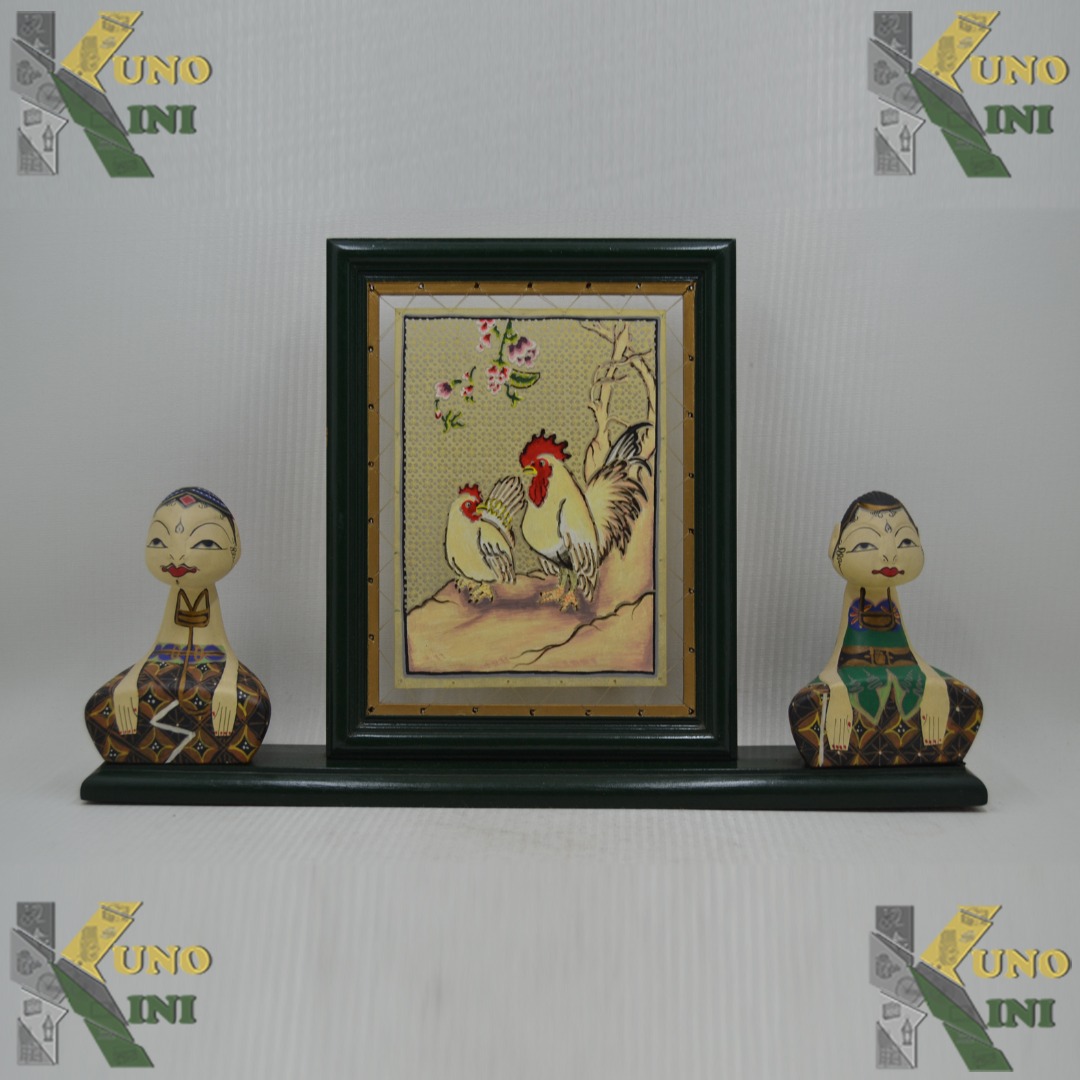 PAJANGAN KAYU SEPASANG PENGANTIN JAWA DAN LUKISAN AYAM JAGO, Antik ...