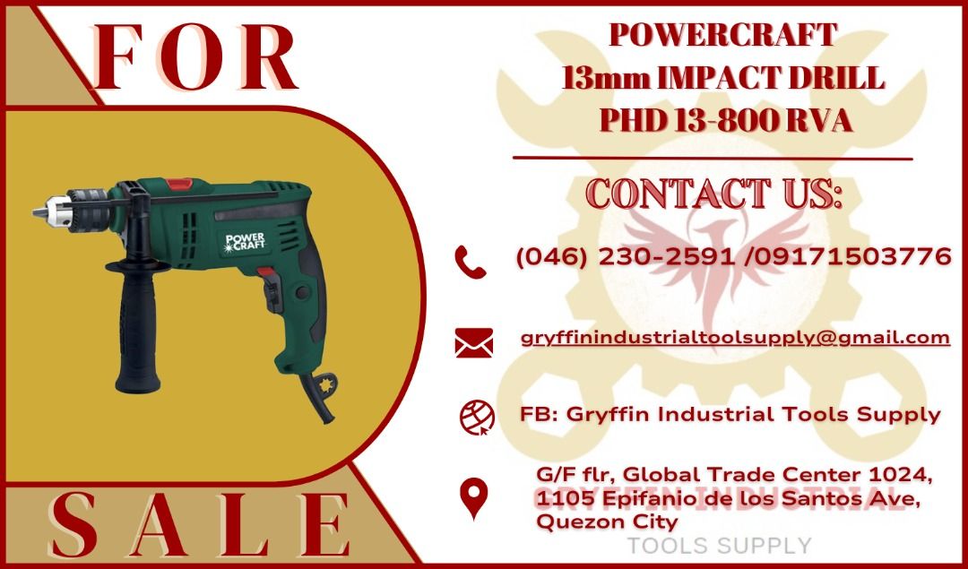 POWERCRAFT 13mm IMPACT DRILL – PHD 13-800 RVA, Commercial & Industrial ...