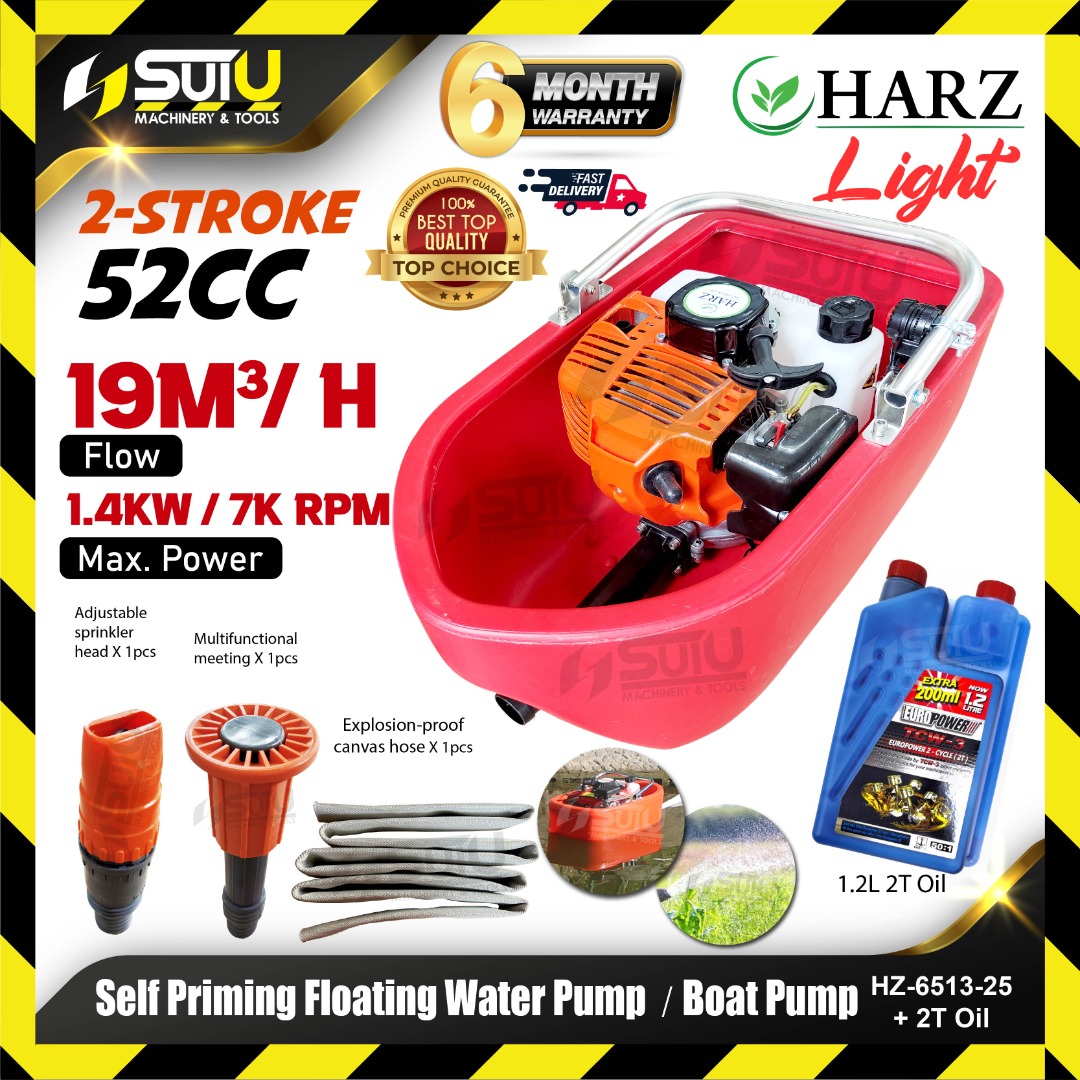 [SET] HARZ HZ-6513-25 52CC Self Priming Floating Water Pump / Boat Pump 1.4kW, Everything Else ...