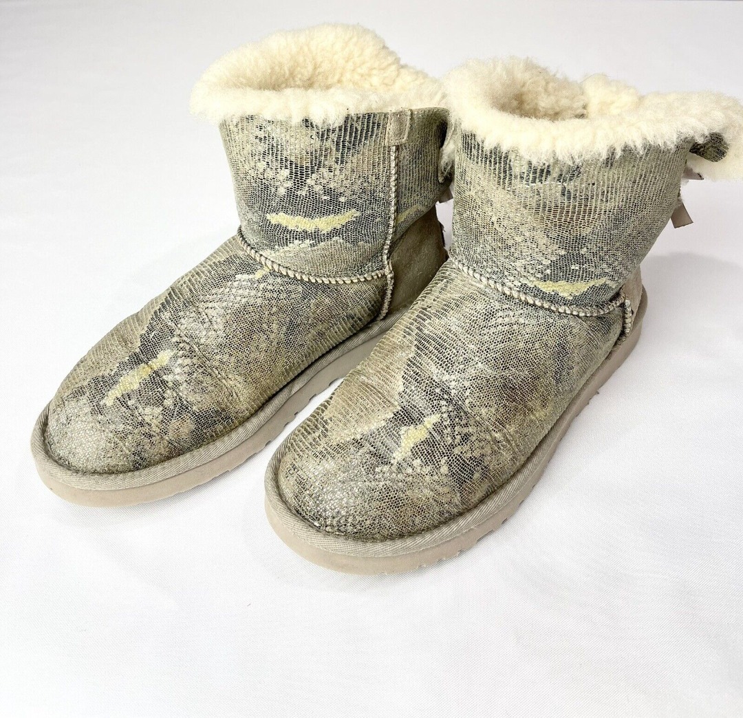 UGG Boots Australia Classic Short Mini Bailey Bow Snakeskin Sheepskin ...