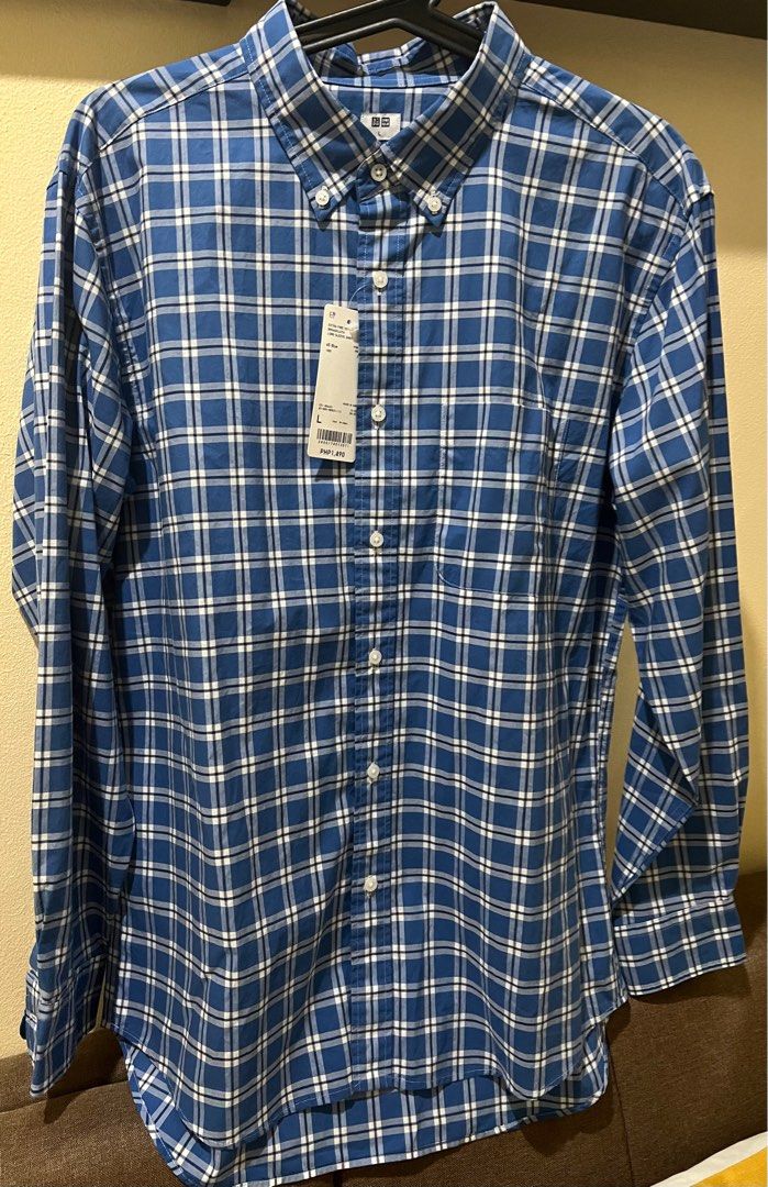 Uniqlo Blue Checkered Longsleeves Brand New, Men's Fashion, Tops & Sets ...