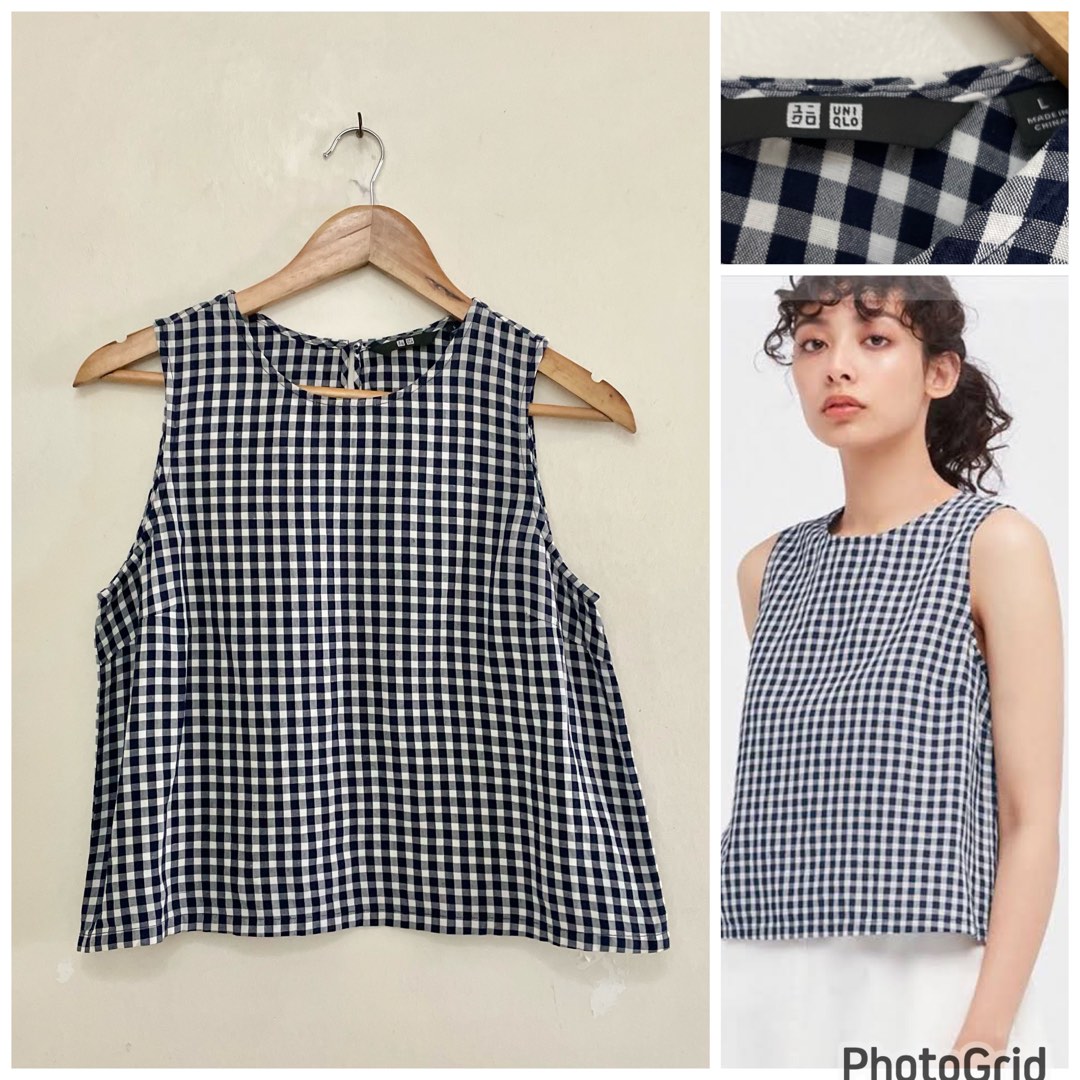 Uniqlo gingham linen top, Women's Fashion, Tops, Sleeveless on Carousell