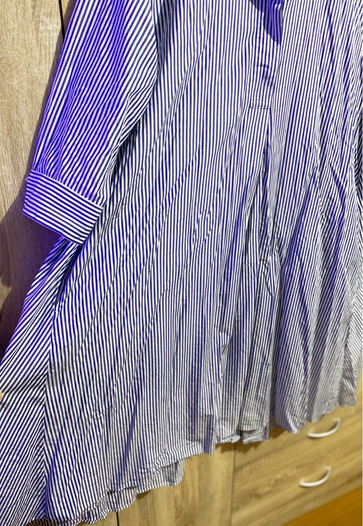 Uniqlo up to Plus Size Polo Blue Pinstripes Midi Dress, Women's Fashion ...
