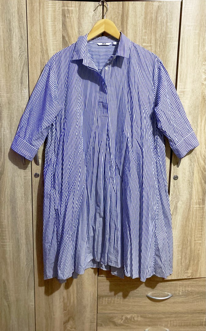 Uniqlo up to Plus Size Polo Blue Pinstripes Midi Dress, Women's Fashion ...