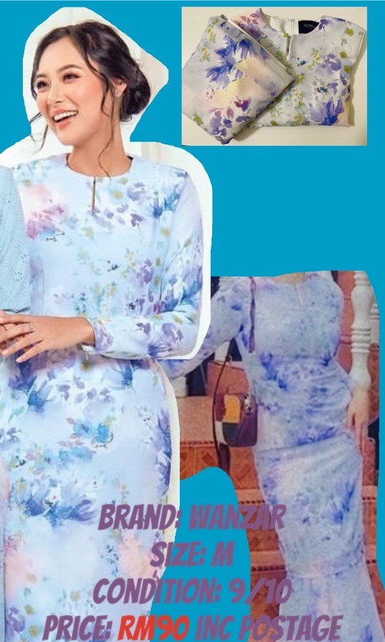 Wanzar Kurung Modern in Purple Baby Blue, Women's Fashion, Dresses ...
