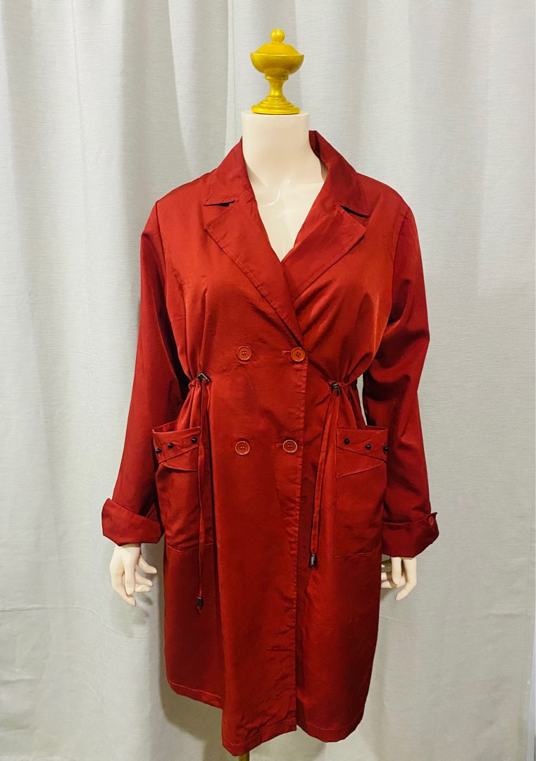 Wine Red Windcoat, Women's Fashion, Coats, Jackets and Outerwear on ...
