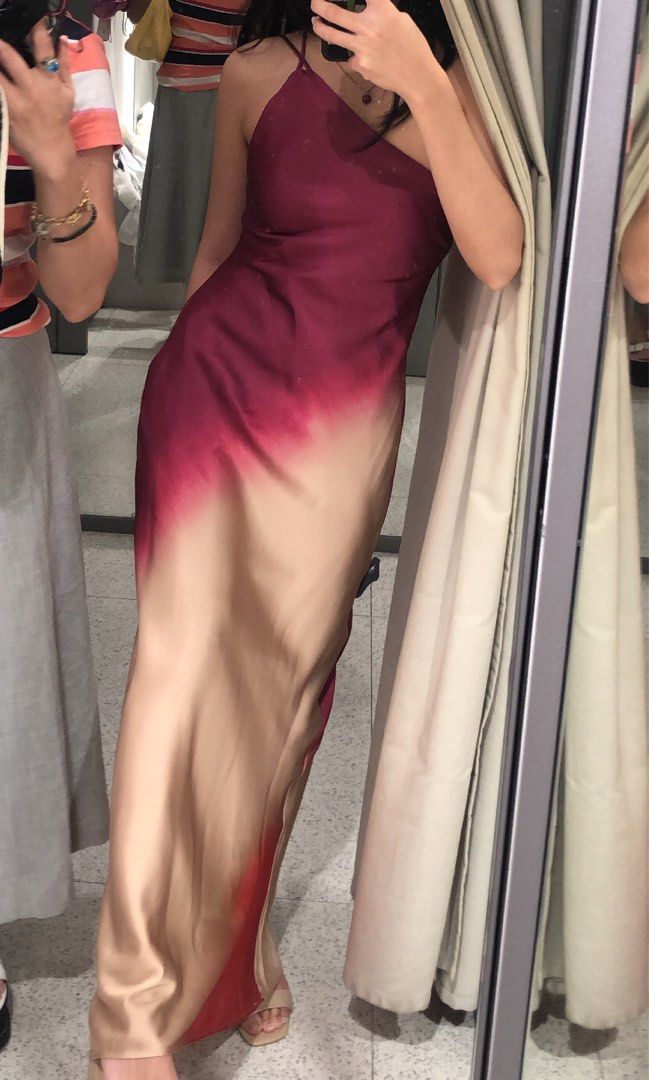 Zara Backless Maxi Silk/Satin Dress, Women's Fashion, Dresses & Sets, Dresses on Carousell