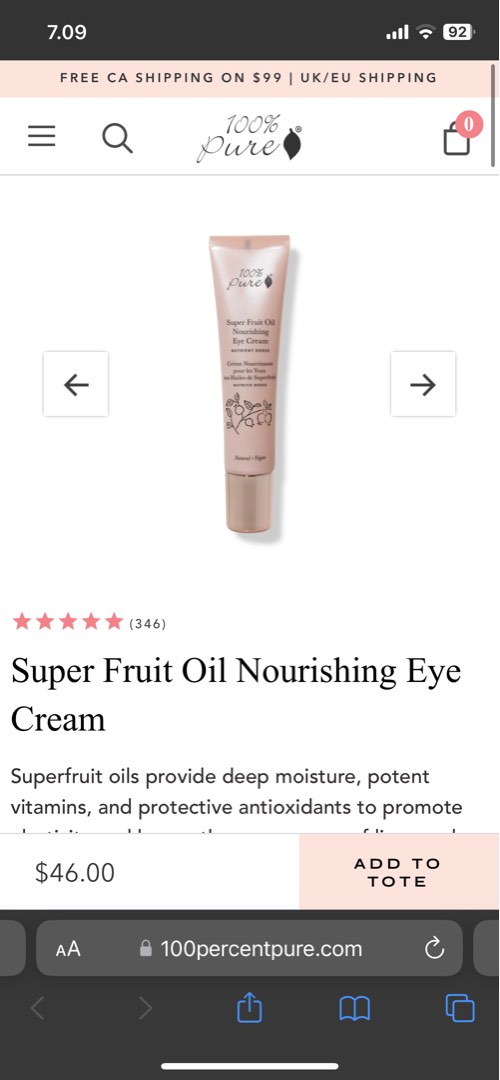 100% pure Super Fruit Oil Nourishing Organic Eye Cream, Beauty ...