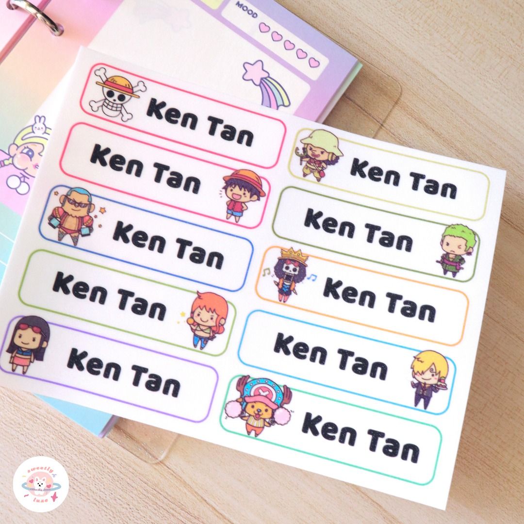 20 pcs One Piece Cartoon Vinyl Name Subject Label Sticker | Matte ...