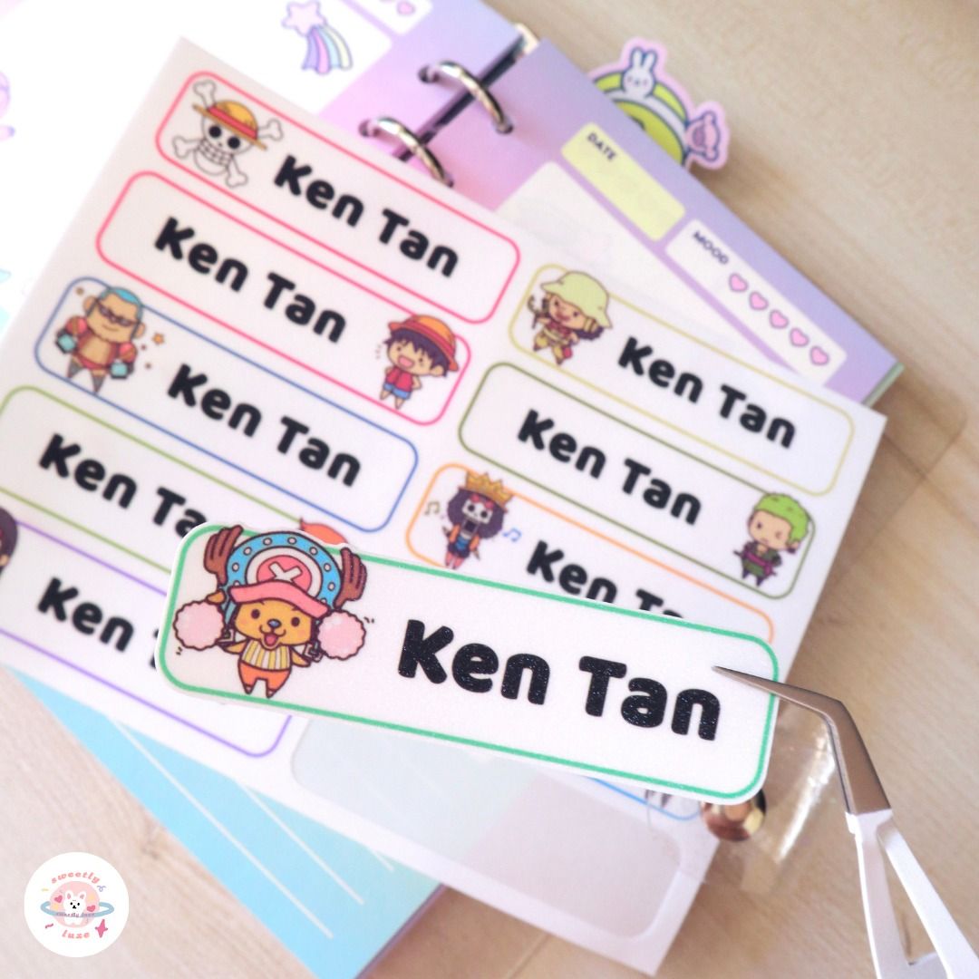 20 pcs One Piece Cartoon Vinyl Name Subject Label Sticker | Matte ...
