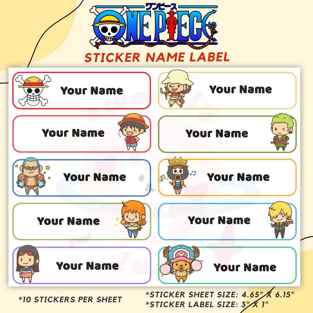 20 pcs One Piece Cartoon Vinyl Name Subject Label Sticker | Matte ...
