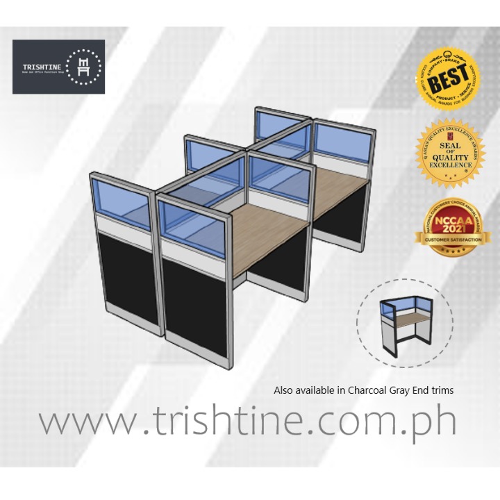 4-seater Workstation Fabric with Glass, Furniture & Home Living, Office ...