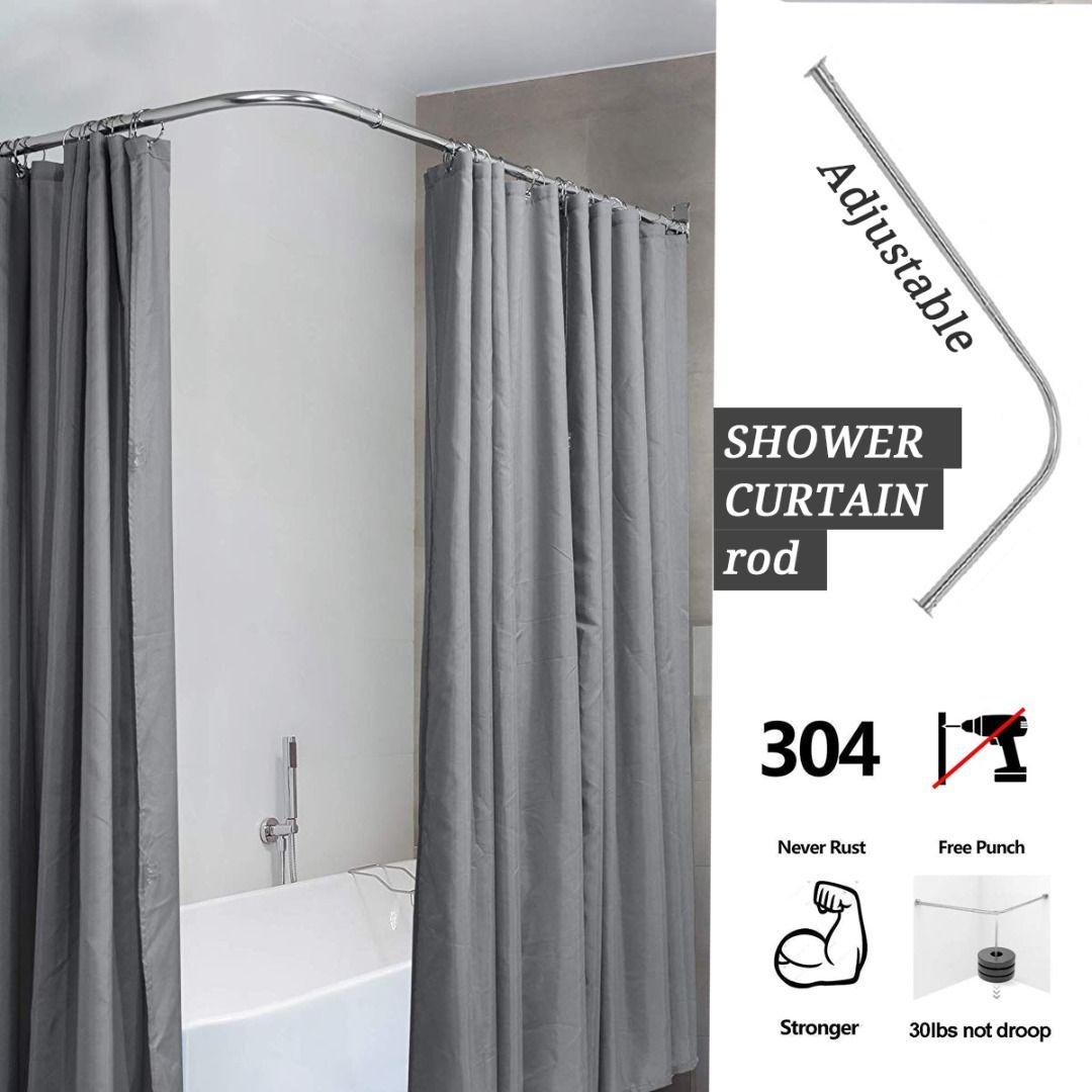 Adjustable L Shaped Bathroom Shower Curtain Rod Extendable Stainless ...