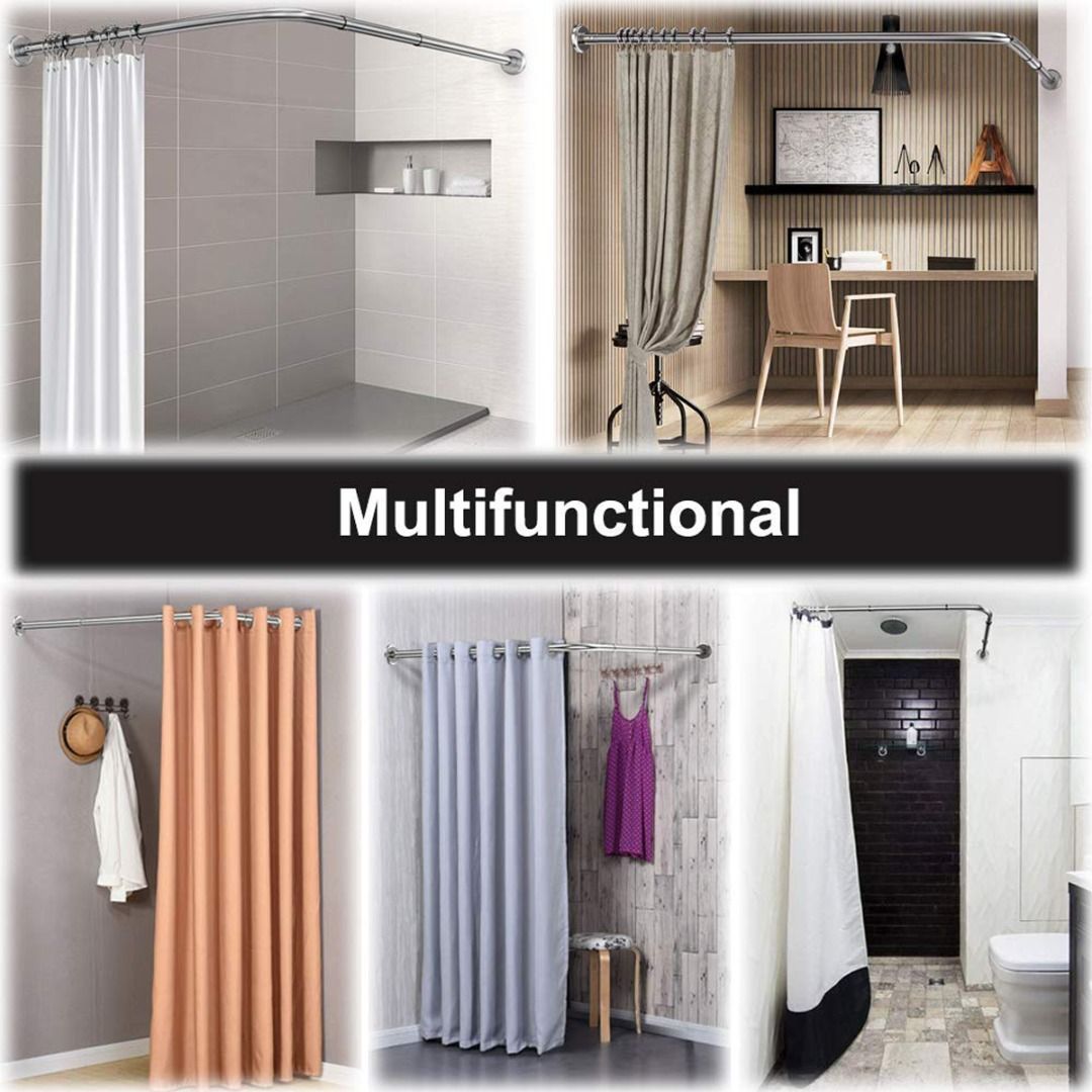 Adjustable L Shaped Bathroom Shower Curtain Rod Extendable Stainless ...