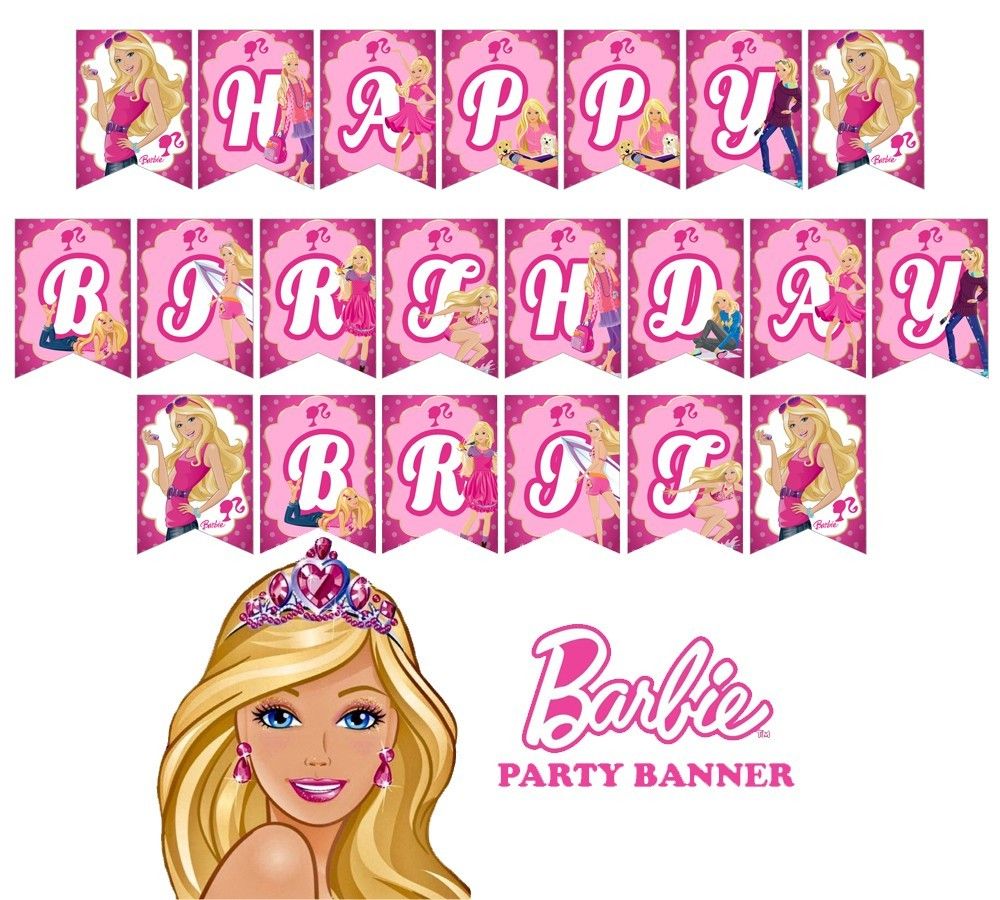 Barbie Theme Birthday Party Banner Cupcake Cake Topper Decoration ...