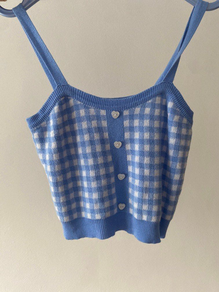 blue checkered crop top, Women's Fashion, Muslimah Fashion, Tops on ...
