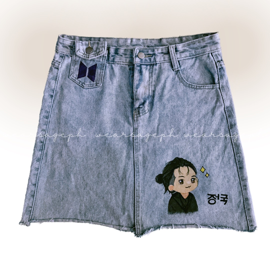 BTS Jungkook Hand-Painted Denim Skirt, Women's Fashion, Bottoms, Skirts ...