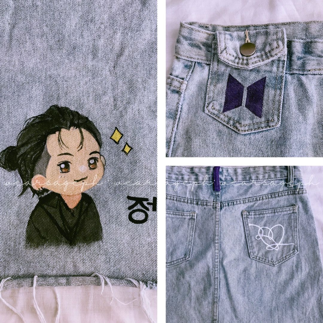 BTS Jungkook Hand-Painted Denim Skirt, Women's Fashion, Bottoms, Skirts ...