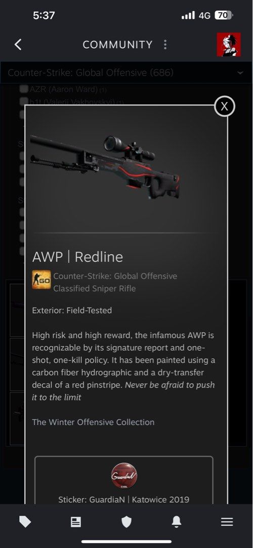 CSGO SKINS (AWP Redline), Video Gaming, Video Games, Others on Carousell