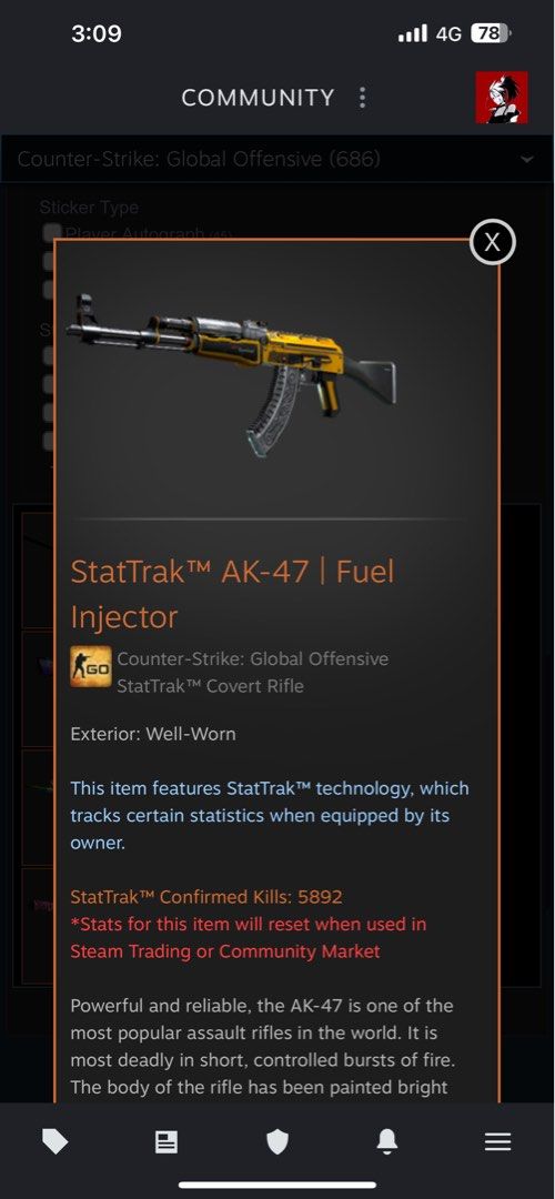 CSGO SKINS (Stattrak AK-47 Fuel Injector WW), Video Gaming, Video Games ...