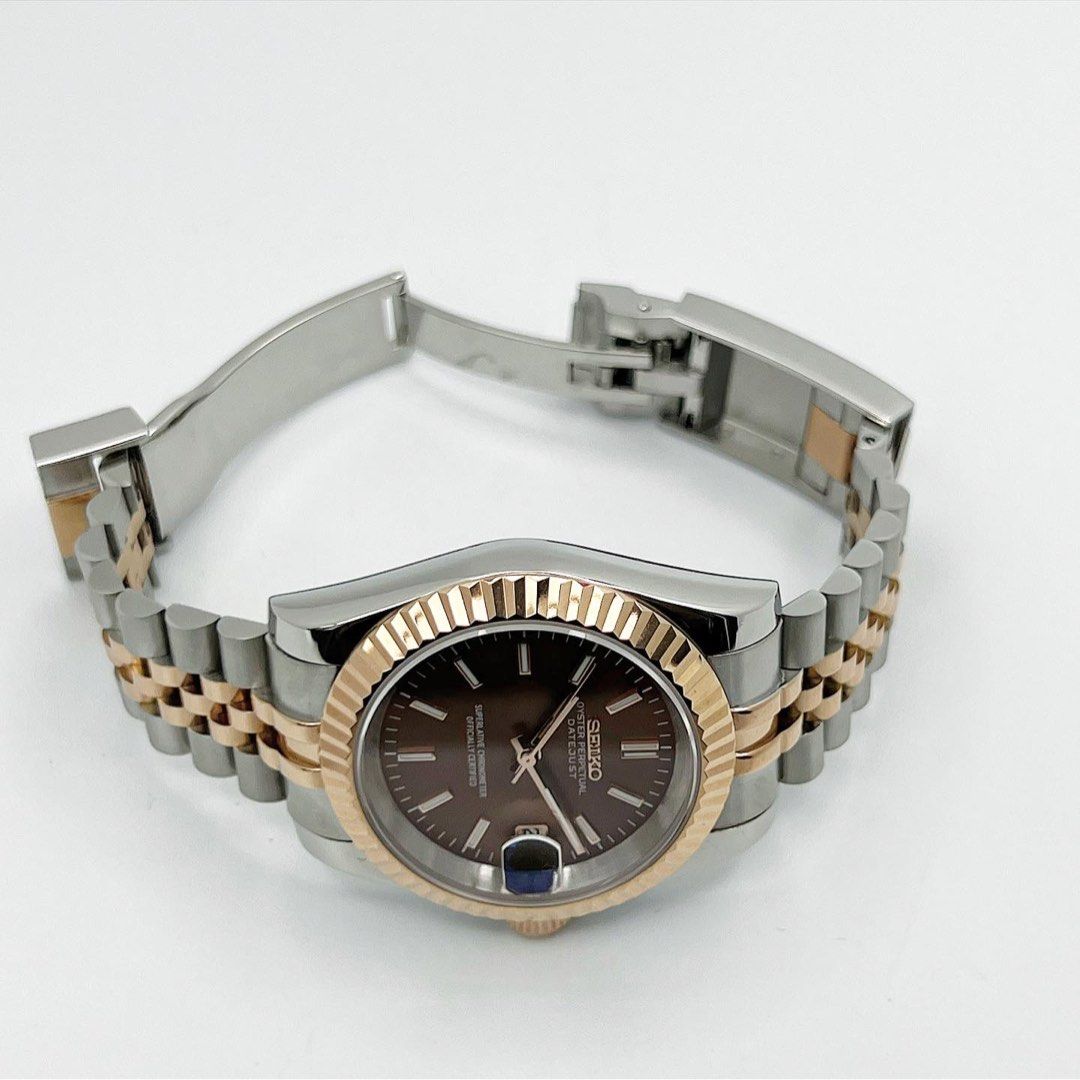Custom Seiko Mod 2-tone rose gold Brown DateJust 39mm, Men's Fashion ...