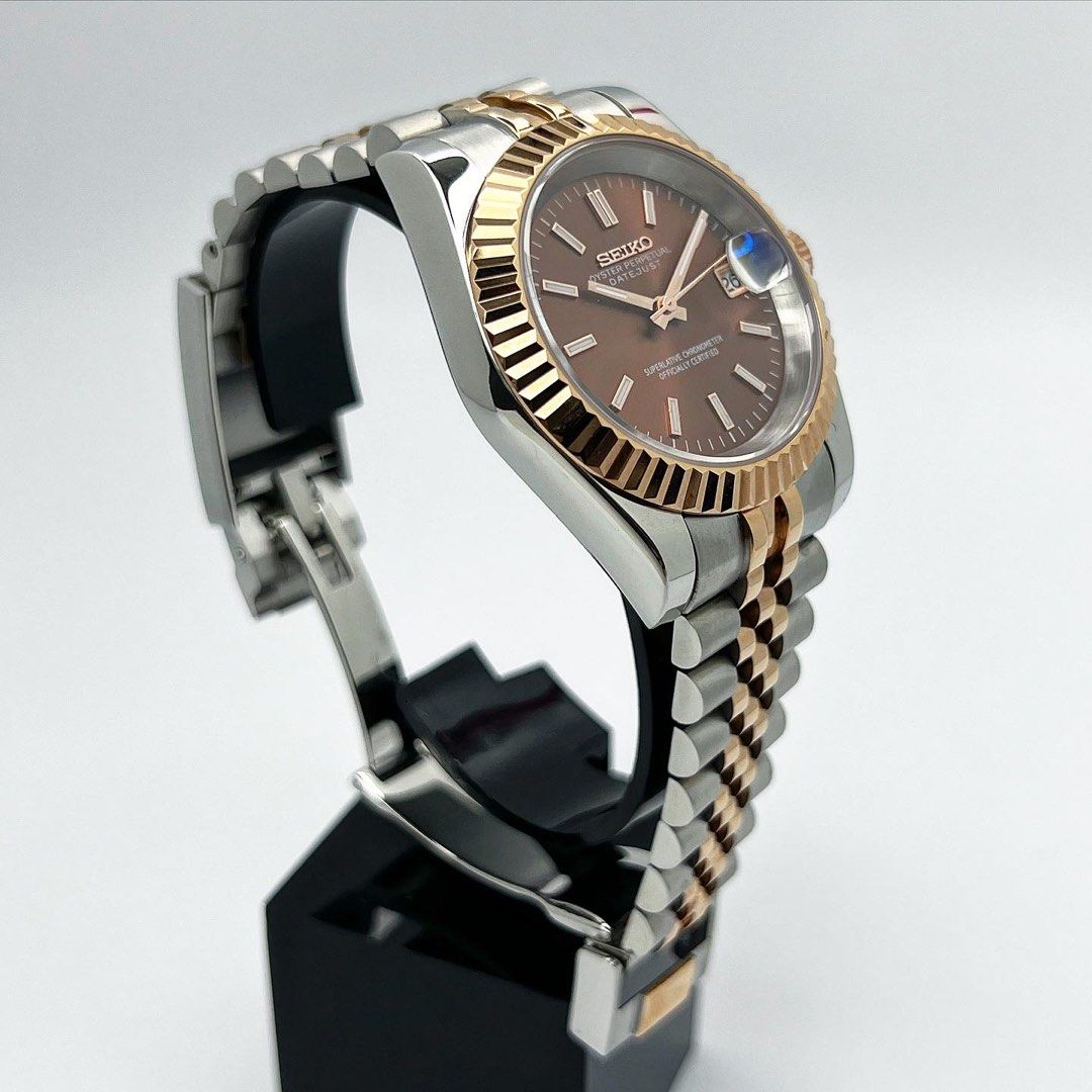 Custom Seiko Mod 2-tone rose gold Brown DateJust 39mm, Men's Fashion ...