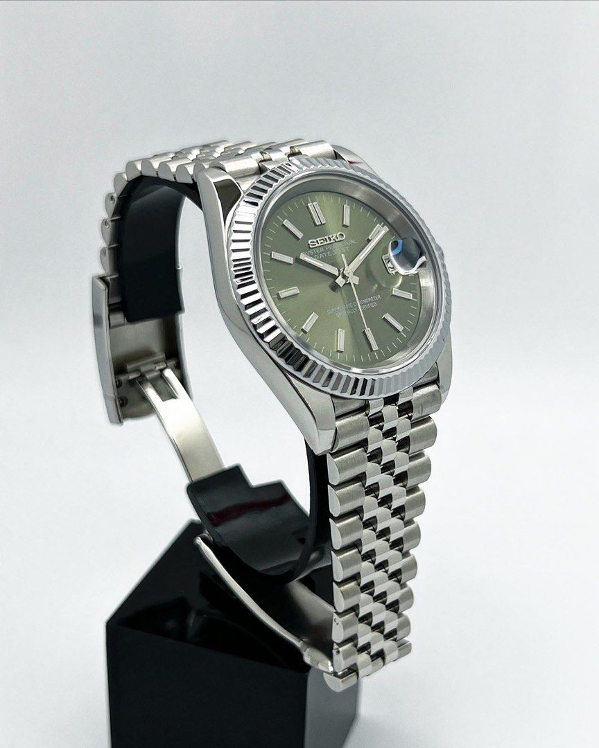 Custom Seiko Mod Premium Olive Green DateJust 39mm, Men's Fashion ...