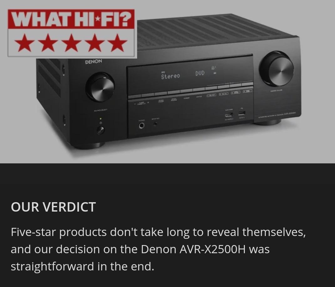 Denon AVR-X2500H AV Receiver - What Hi-Fi 5 Star rating - Dolby Atmos 7.2 channel, Audio ...