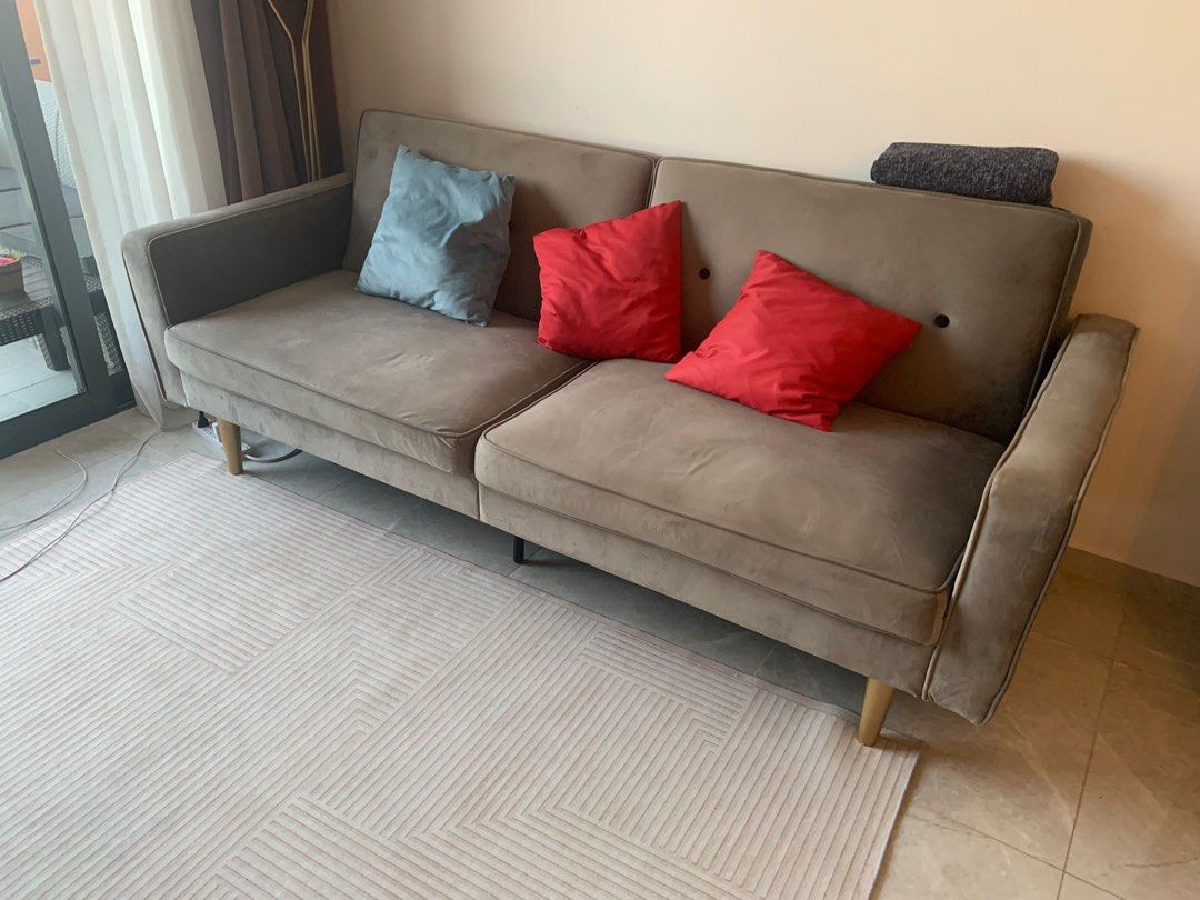 Filibert 3 Seater Sofa Bed (Dark Grey), Furniture & Home Living ...