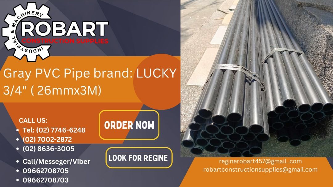 Gray PVC Pipe brand: LUCKY 3/4" ( 26mmx3M), Commercial & Industrial ...