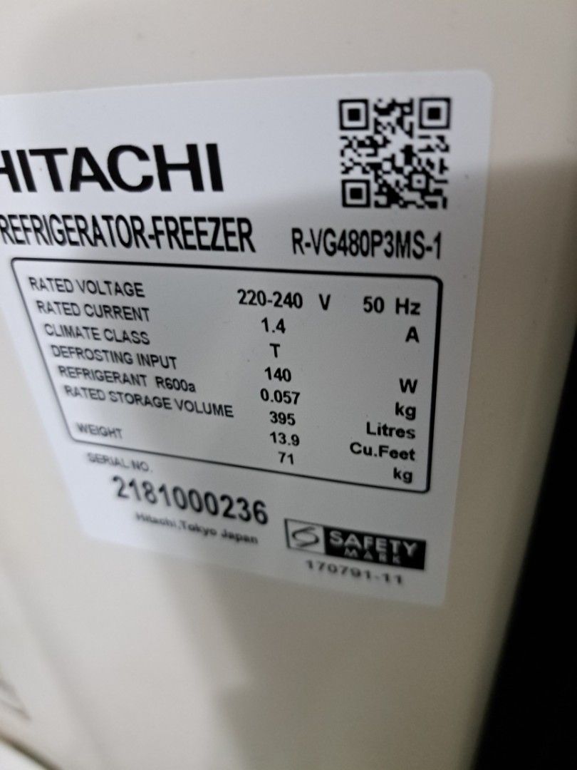 Hitachi glass door Refrigerator Fridge inverter 3ticks 395L net ...