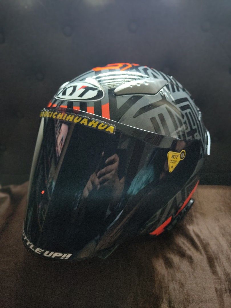KYT Hellcat Neon Red Helmet, Motorcycles, Motorcycle Apparel on Carousell