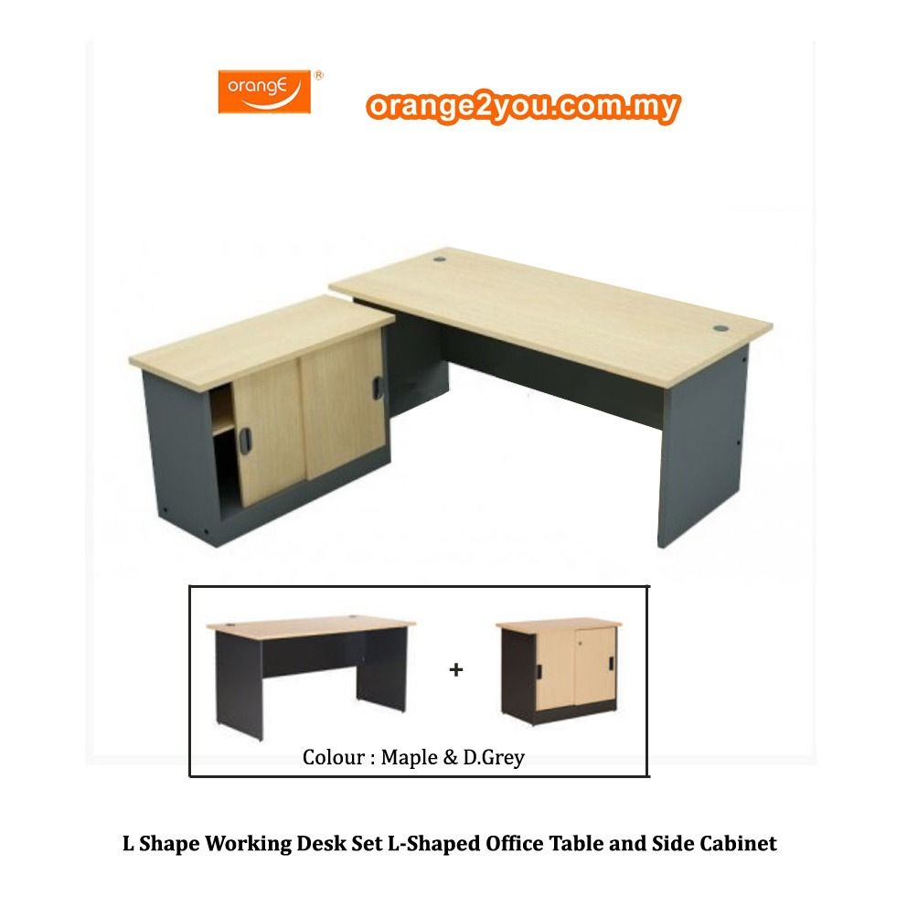 L Shape Working Desk Set Office Table, Added Side Cabinet, Furniture ...