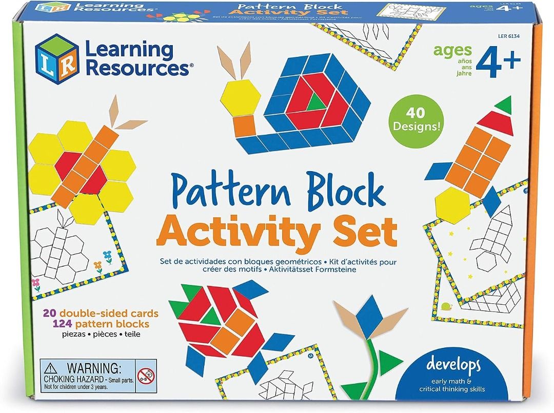 Learning Resources Pattern Block Activity Set, 20 Double-Sided Cards ...