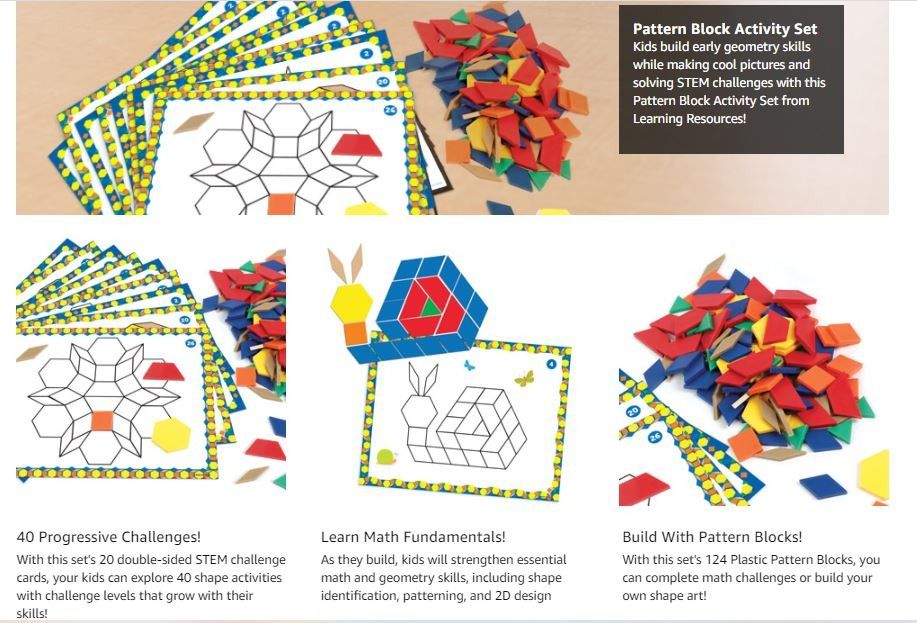 Learning Resources Pattern Block Activity Set, 20 Double-Sided Cards, Puzzles for Kids, Easter ...