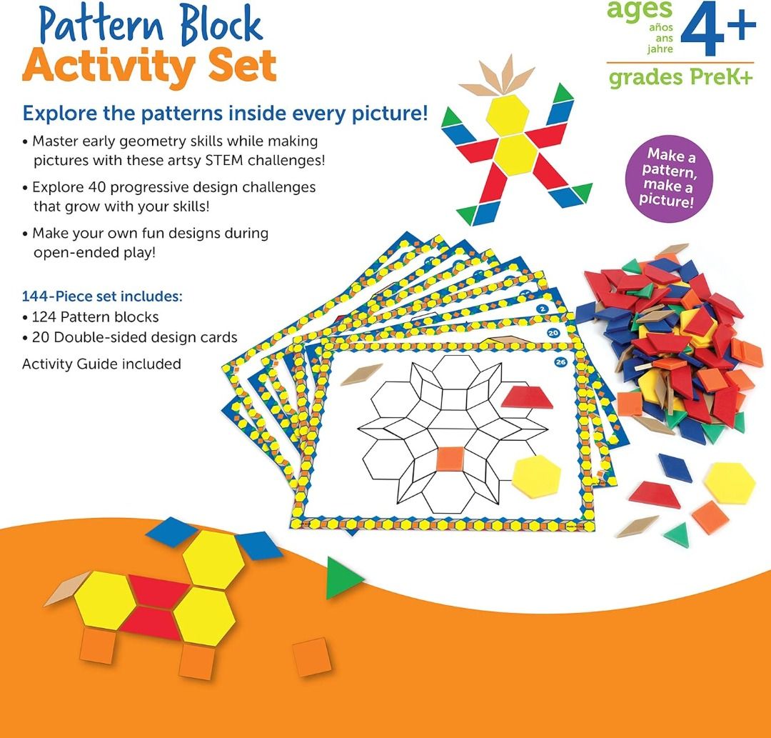 Learning Resources Pattern Block Activity Set, 20 Double-Sided Cards ...