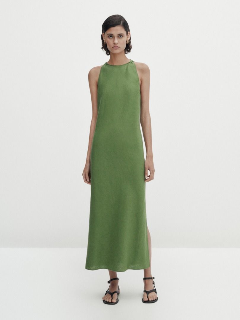 Massimo Dutti Linen Halter Dress, Women's Fashion, Dresses & Sets ...