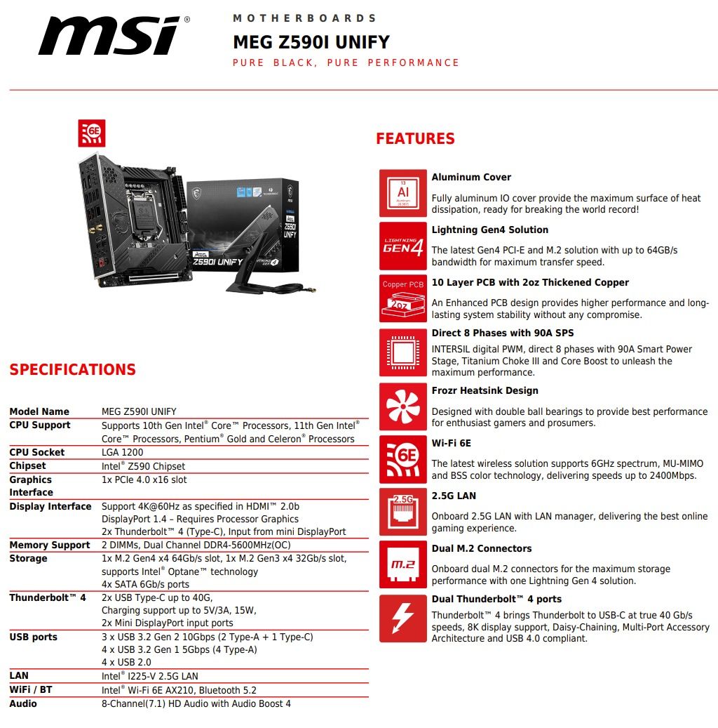 MSI MEG Z590I Unify ITX + Intel Core i9-11900K + 32GB RAM Bundle ...