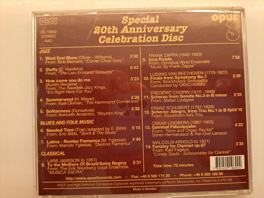 Opus 3: Special 20th Anniversary Celebration Disc. Collection of Jazz ...