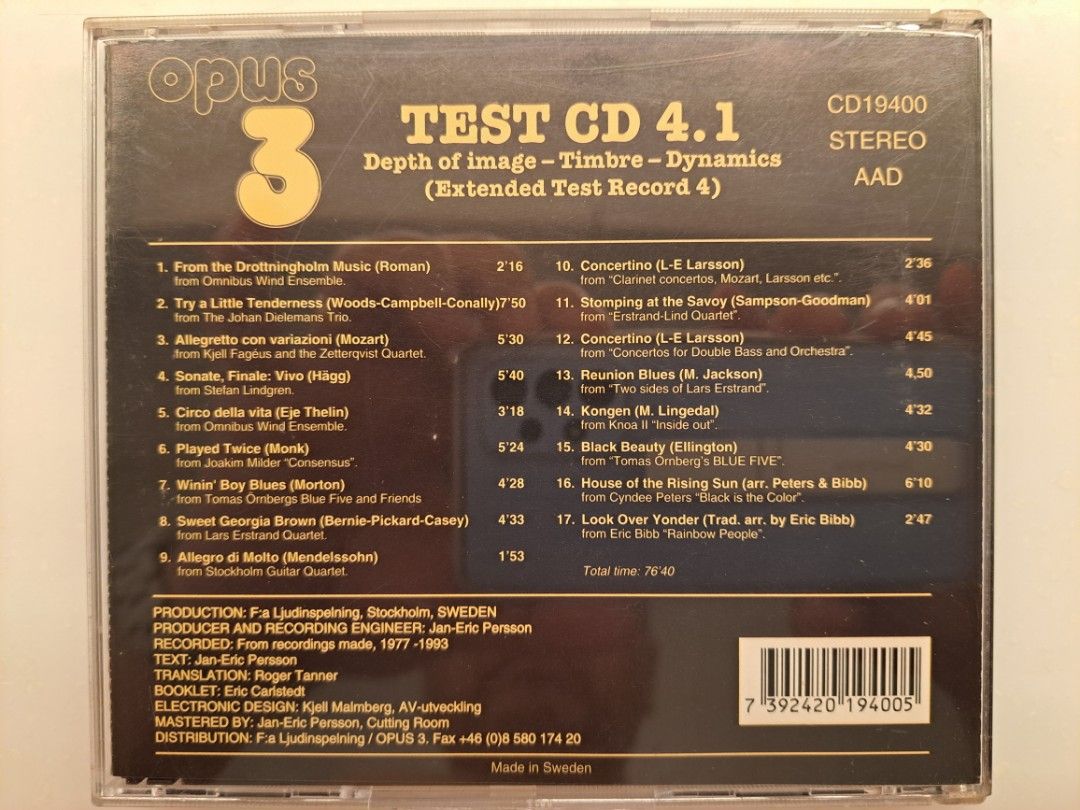 Opus 3: TEST CD 4.1 - Depth of Image- Timbre-Dynamics. Collection of ...