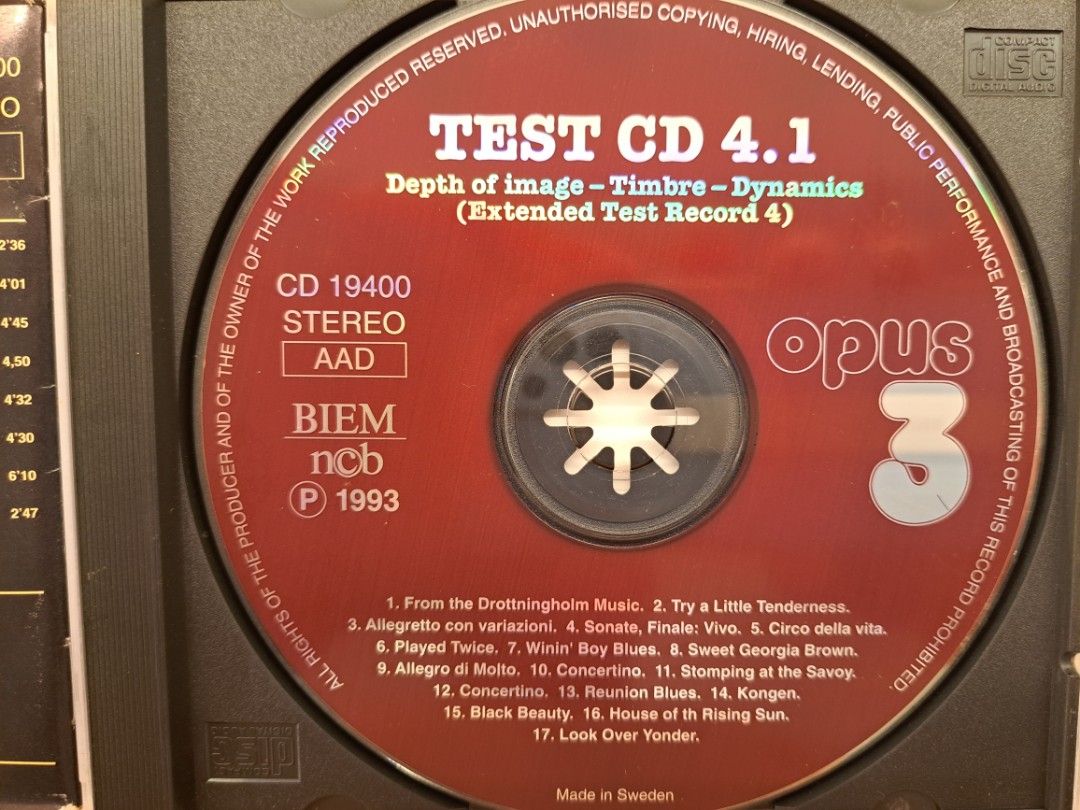 Opus 3: TEST CD 4.1 - Depth of Image- Timbre-Dynamics. Collection of ...