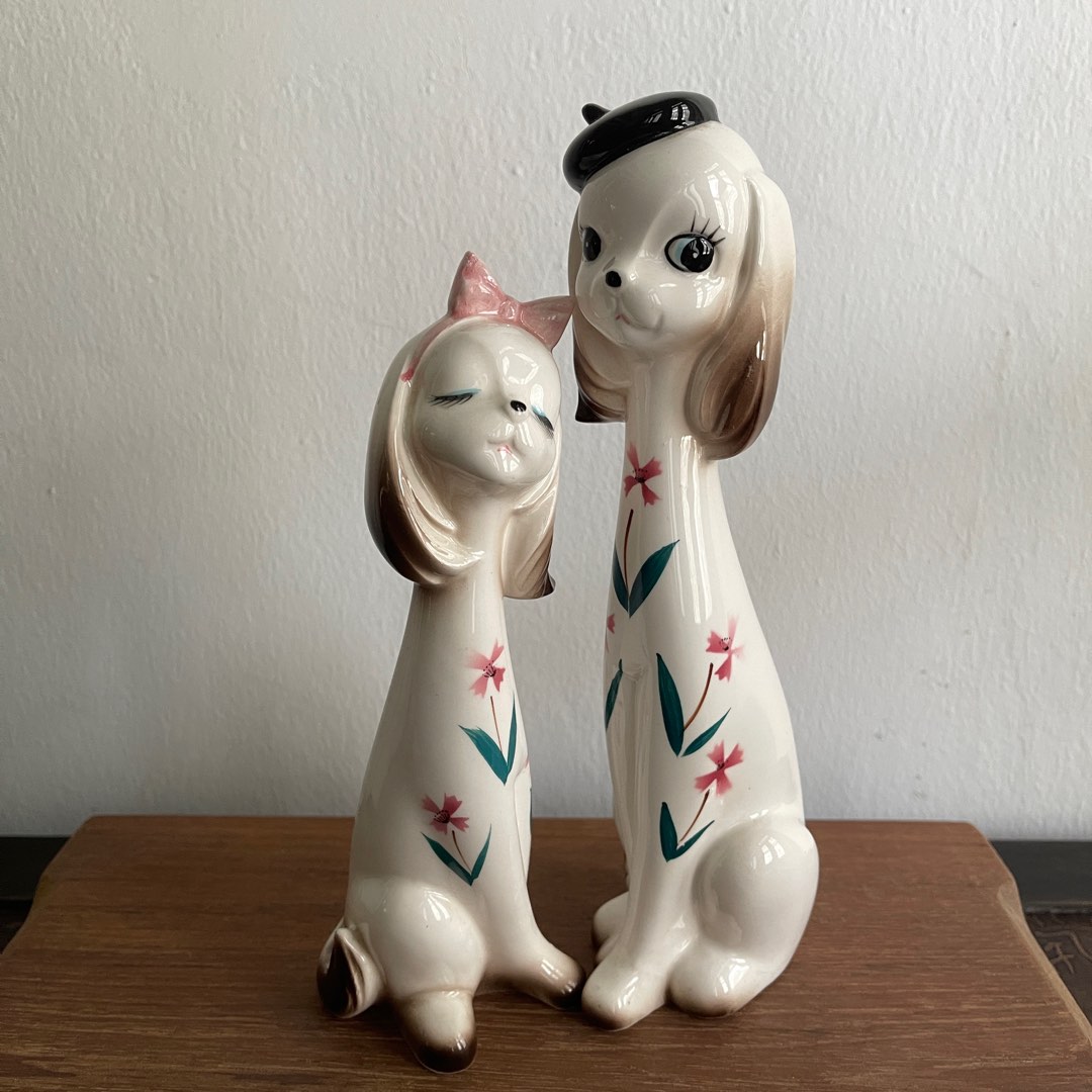 Pair of vintage 60’s 70’s ceramic long neck dog figures figurines ...