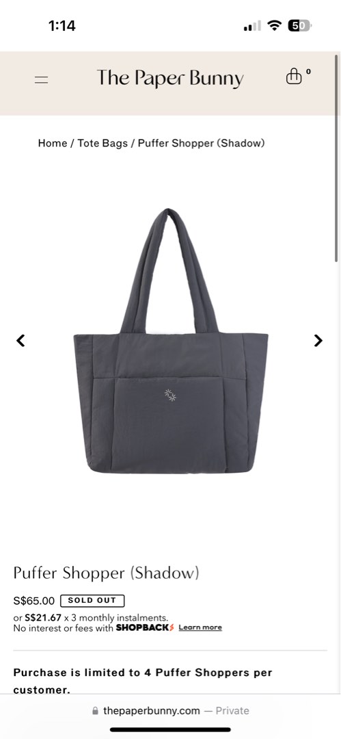 Paper bunny puffer shopper shadow, Women's Fashion, Bags & Wallets ...