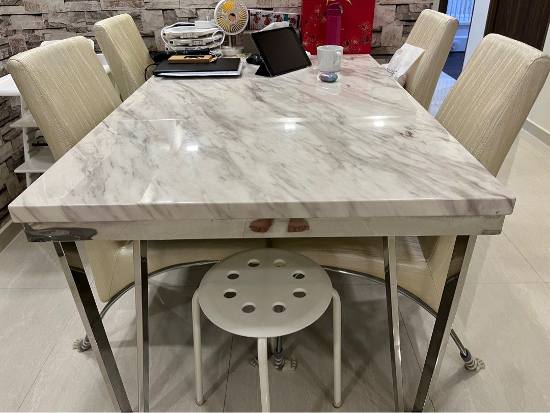 Real marble dining table and chairs, Furniture & Home Living, Furniture ...