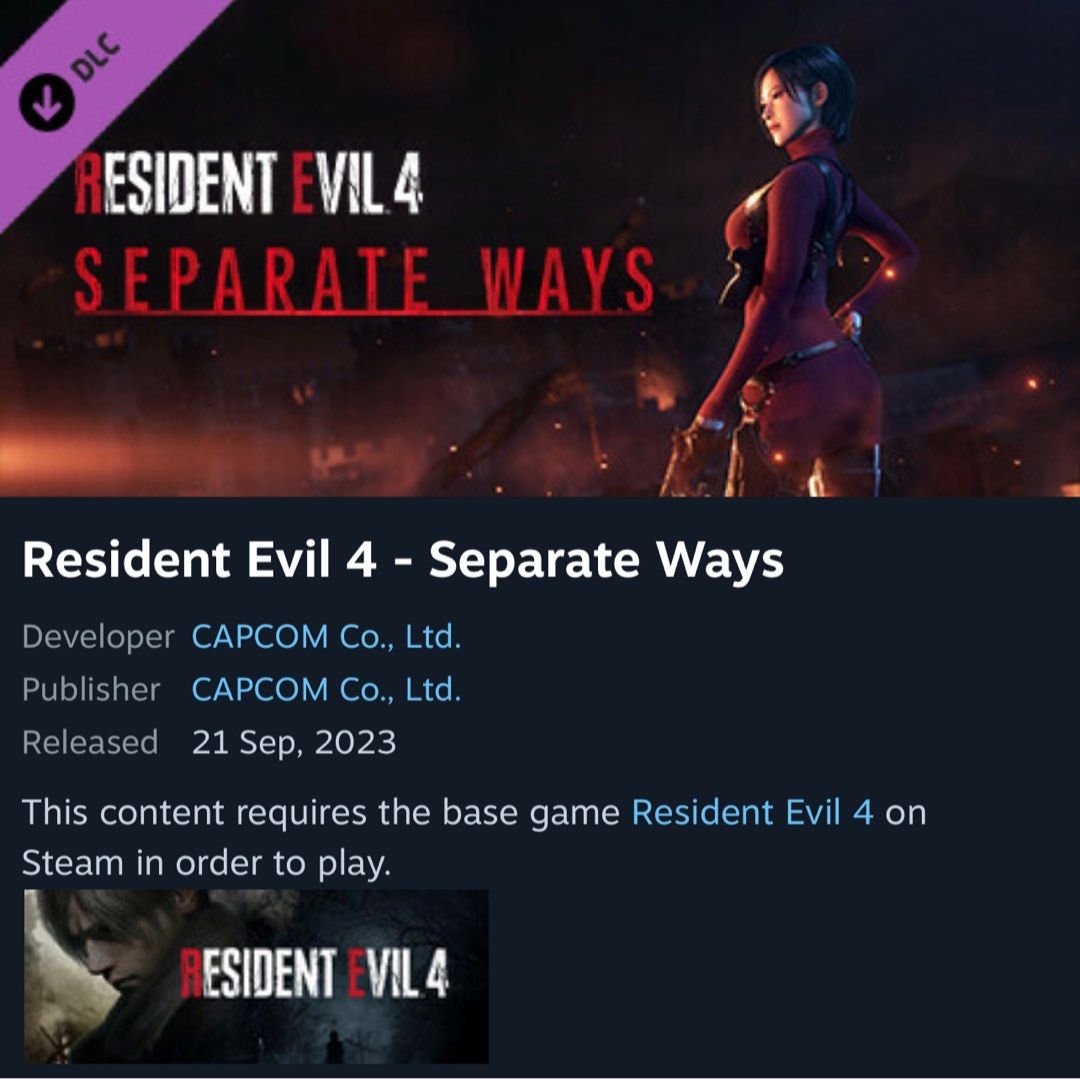 Resident Evil 4 DLC Separate Ways (PC Steam), Video Gaming, Video Games, Others on Carousell
