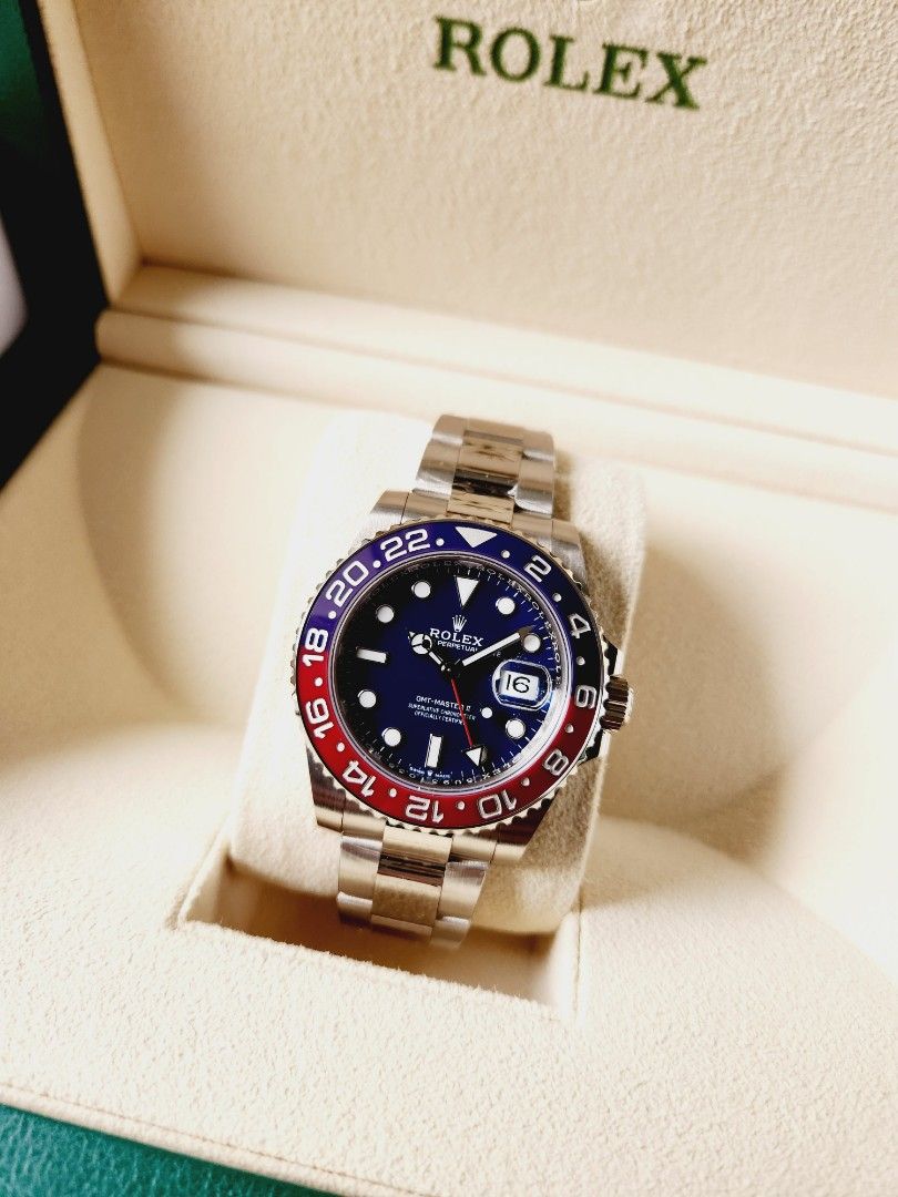 Rolex GMT Master II Pepsi White Gold Blue Dial Oct 2022 Full Set Below ...
