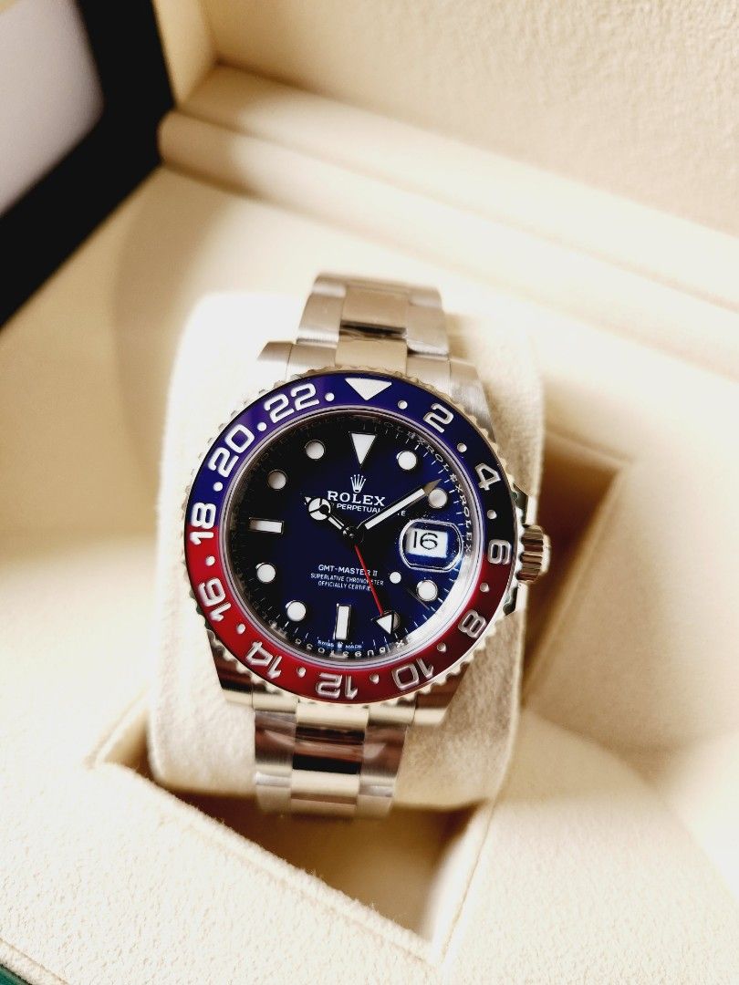 Rolex GMT Master II Pepsi White Gold Blue Dial Oct 2022 Full Set Below ...