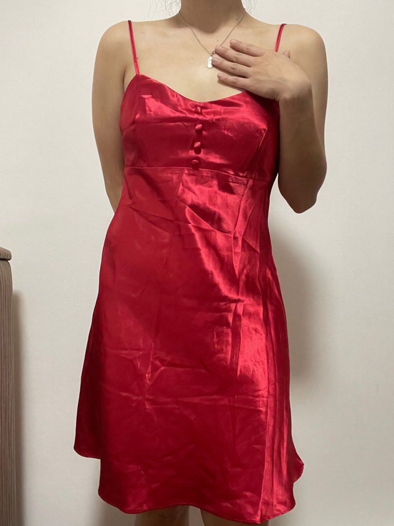 Secret possession red/black slip dress, Women's Fashion, New ...