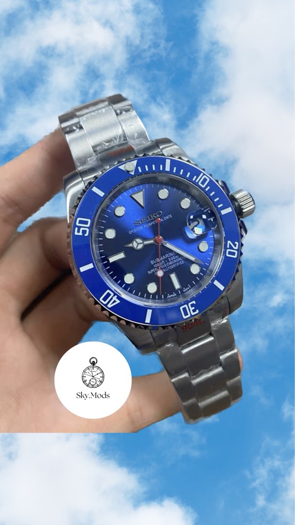 Seiko Rolex Submariner Mod Blue Dial NH35, Men's Fashion, Watches ...