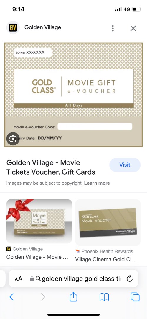 Selling Golden Village 2x gold class ticket at $68, Tickets & Vouchers ...
